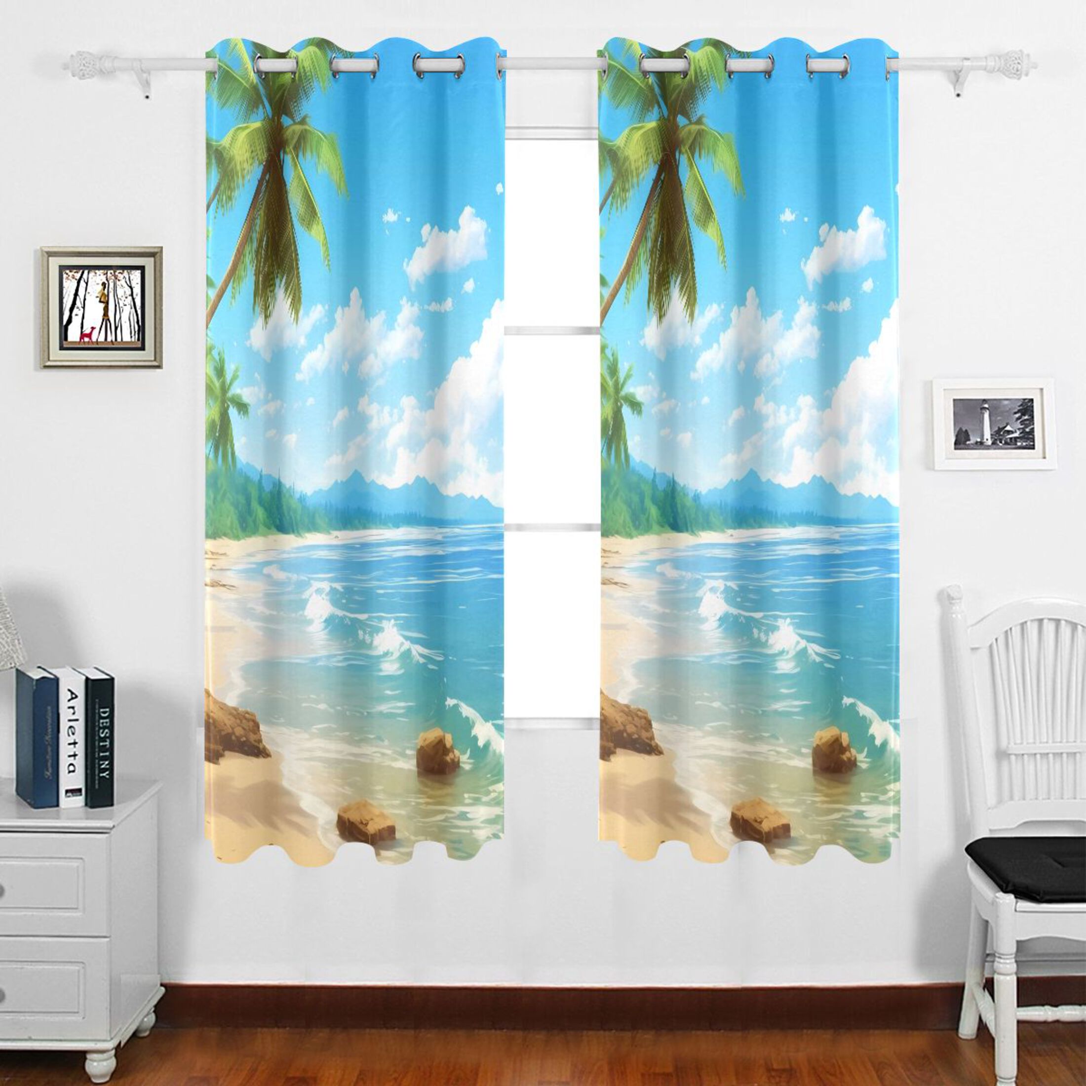 Beach and Sky Grommet Blackout Curtains Thermal Insulated Window ...