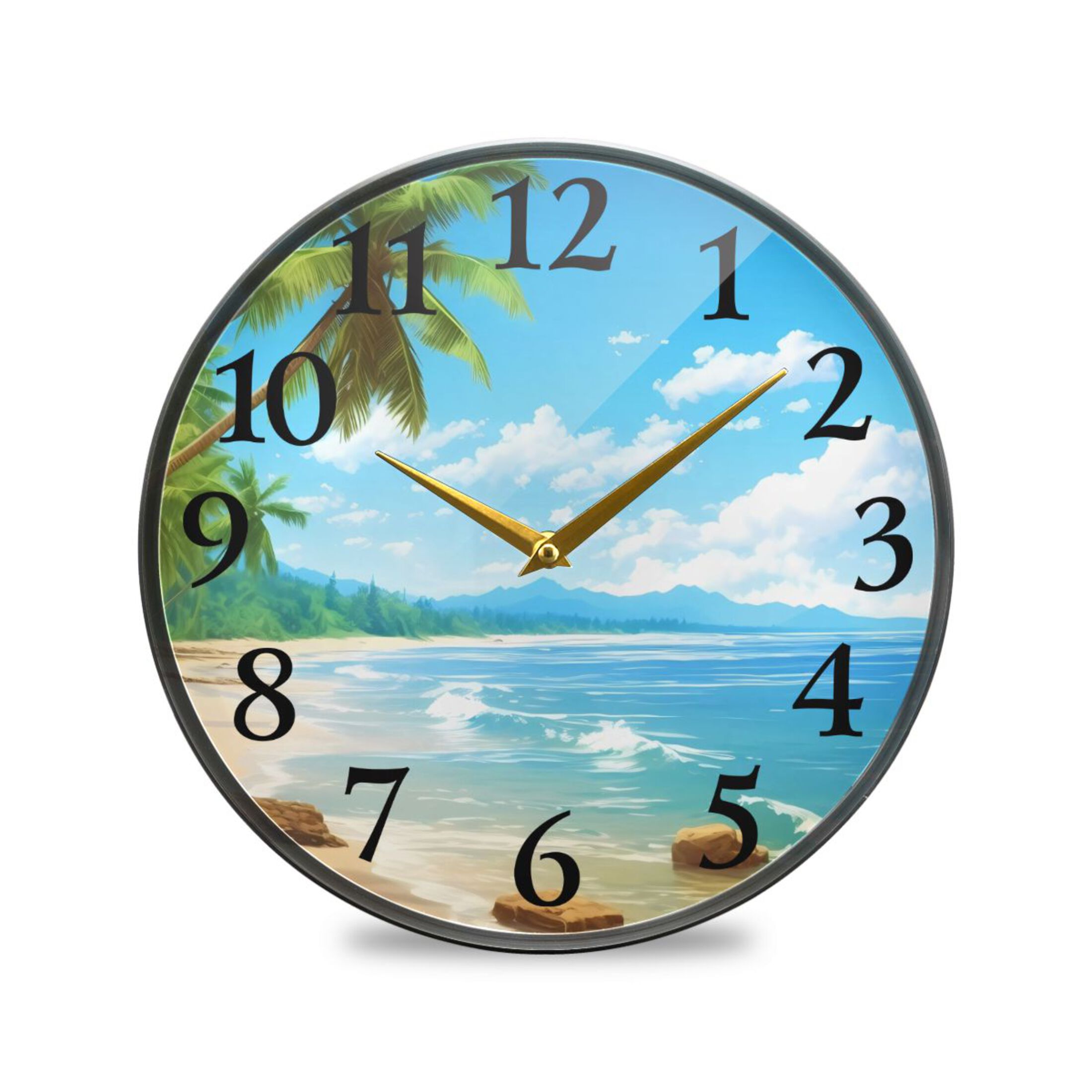 Beach and Sky Wall Clocks Battery Operated 9.5 Inch Round Clock Acrylic ...