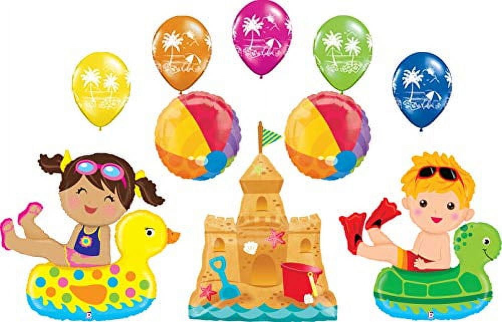 Beach Birthday Party Balloon Bouquet: Sand Castle, Floaties, Beach Ball ...