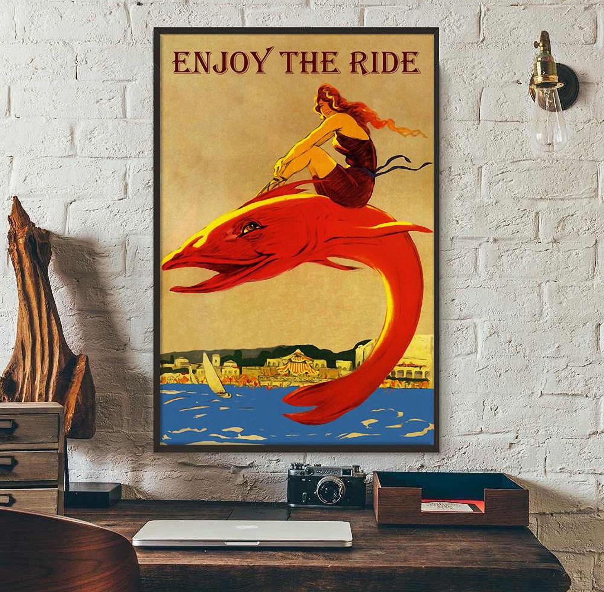Beach girl riding red fish enjoy the ride poster 11 x 17 Inch Poster ...