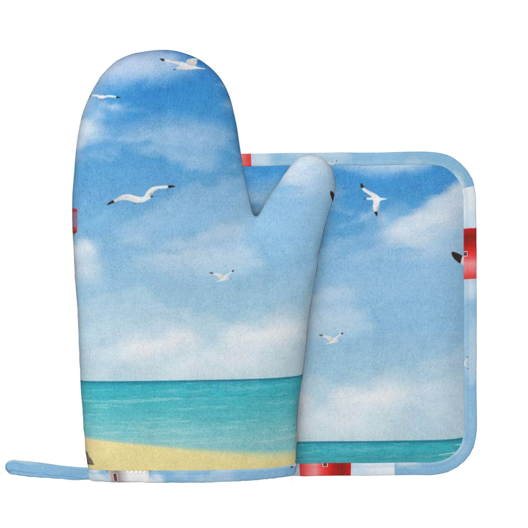 Beach, realistic illustration Lighthouse Oven gloves, pot clamp set ...
