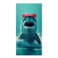 Beach shark towels A shark wearing red sunglasses in the ocean. sand ...