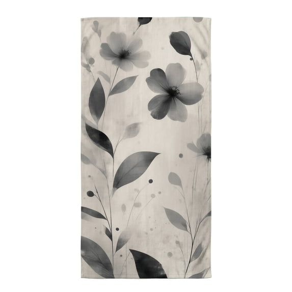 Beach towel boho A black and white painting of flowers and leaves ...