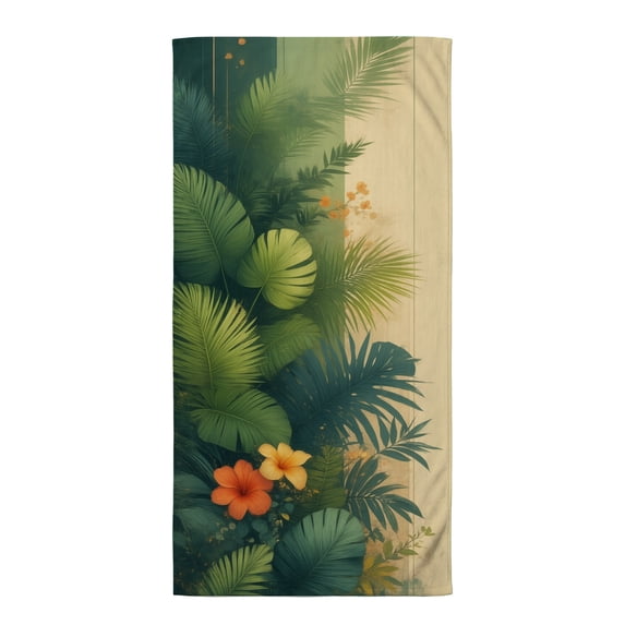 Beach towel boho A painting of tropical leaves and flowers on a wall ...