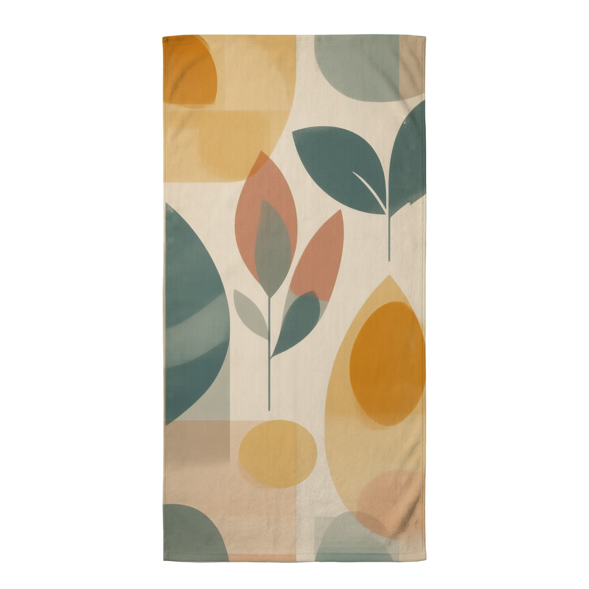 Beach towel boho A pattern of leaves and circles on a beige background ...