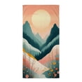 Beach towel boho An illustration of a mountain landscape with flowers ...