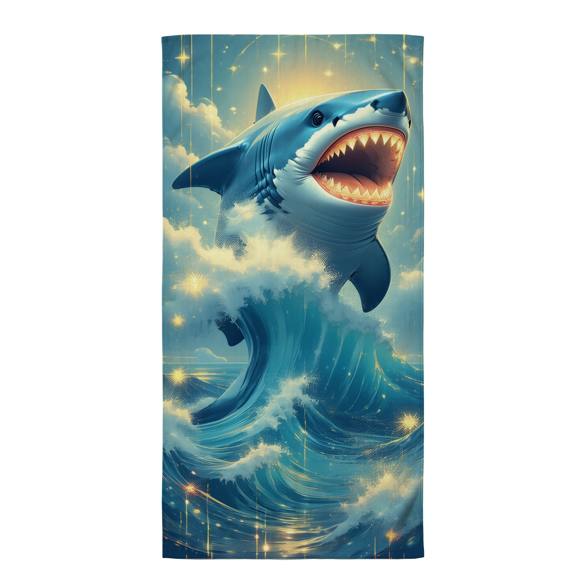 Beach towel shark A shark with its mouth open in the ocean. quick dry ...