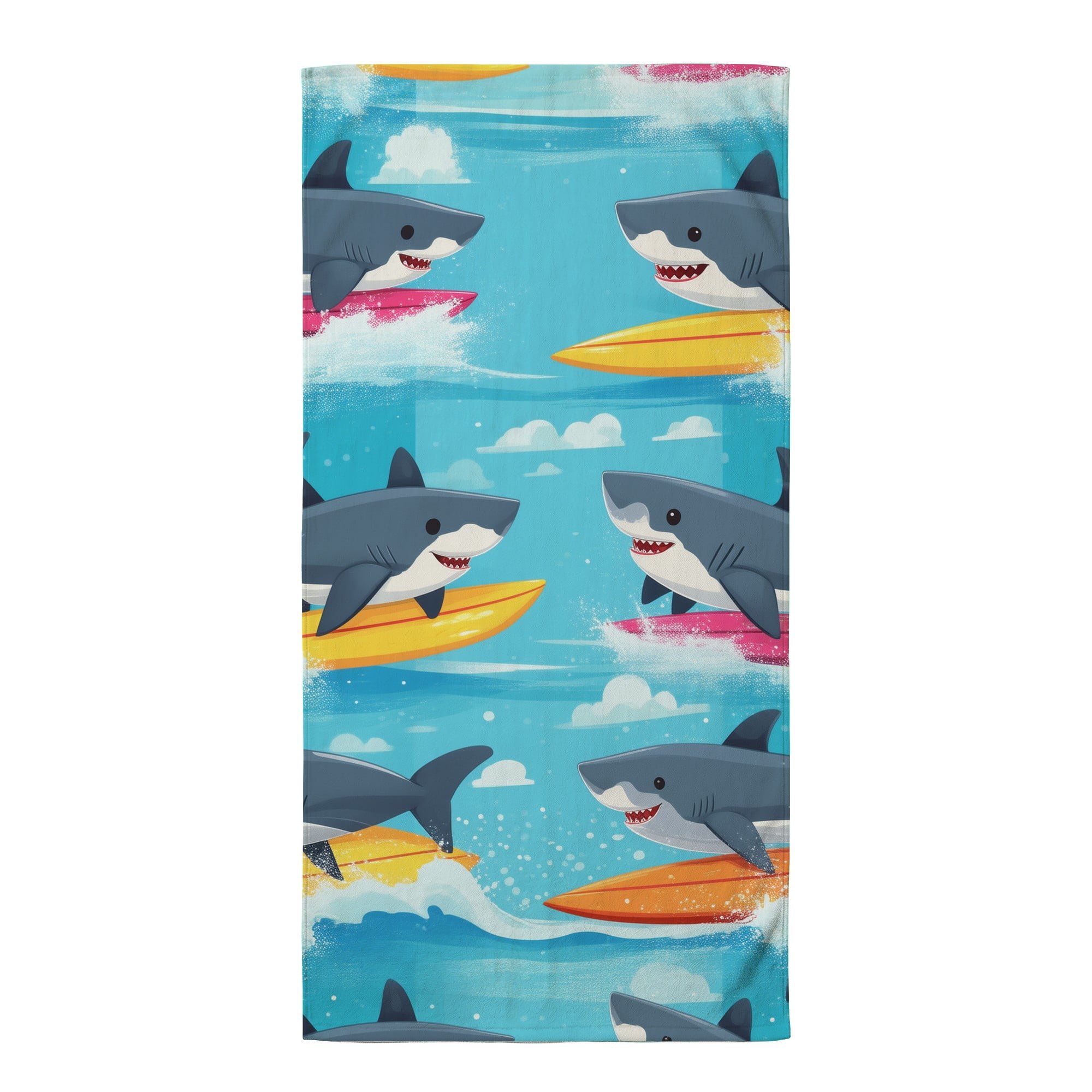 Beach towels oversized shark A group of sharks riding surfboards in the ...