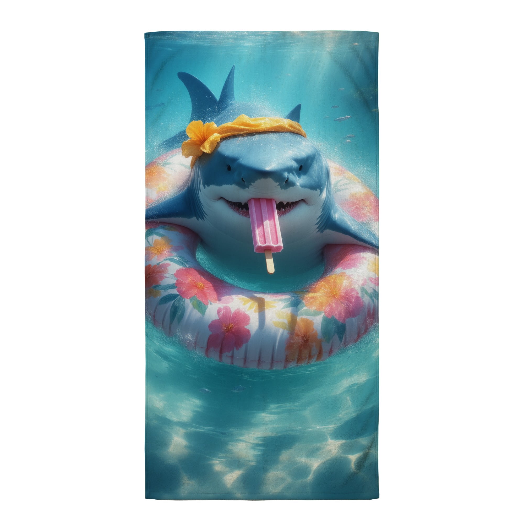Beach towels oversized shark popsicle sticking out of its mouth in ...