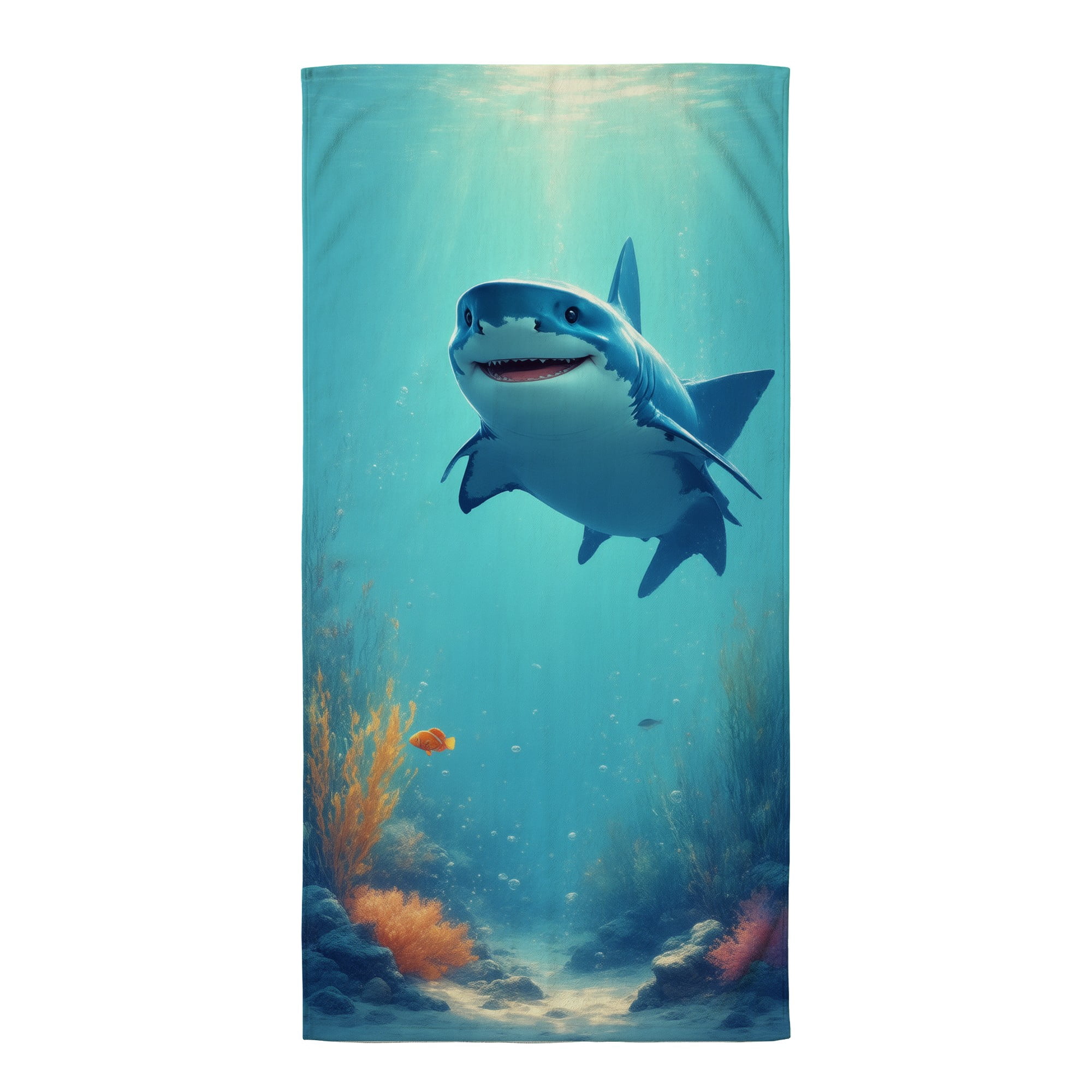 Beach towels shark A shark swimming in the ocean with a fish in the ...