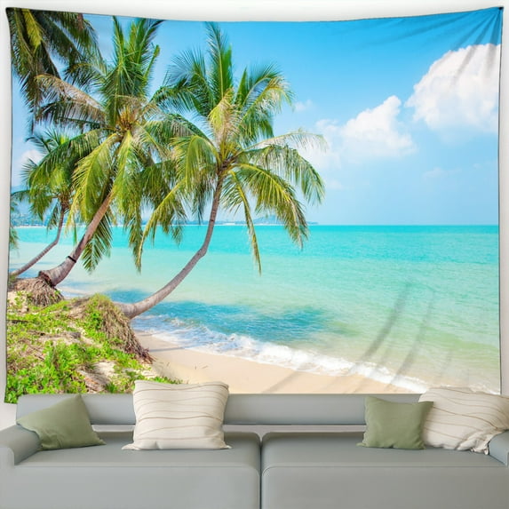 Beach tropical coconut tree ocean scenery wall hanging home living room ...