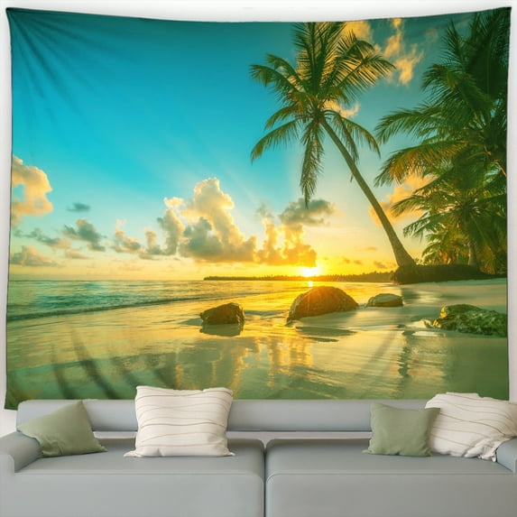 Beach tropical coconut tree ocean scenery wall hanging home living room ...