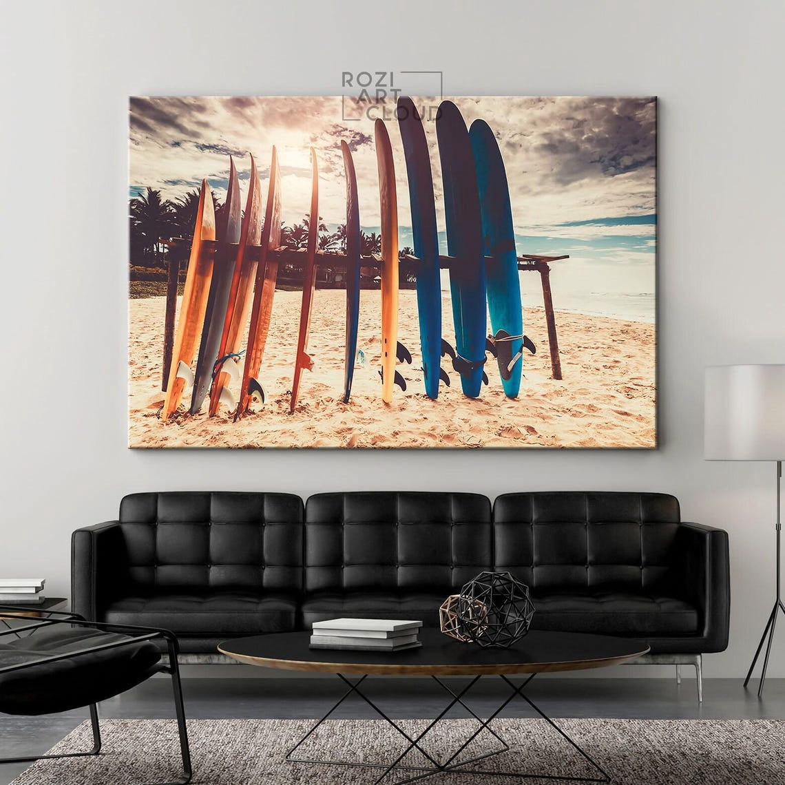 Beach wall art, surf art print, golden sun wall decor, summer modern ...
