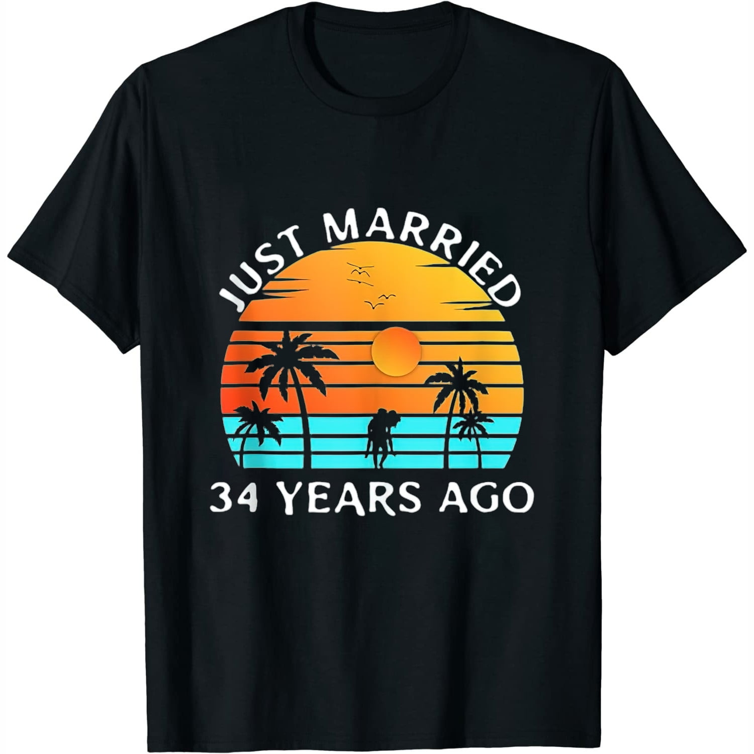 Beach wedding anniversary couple Just married 34 years ago T Shirt ...