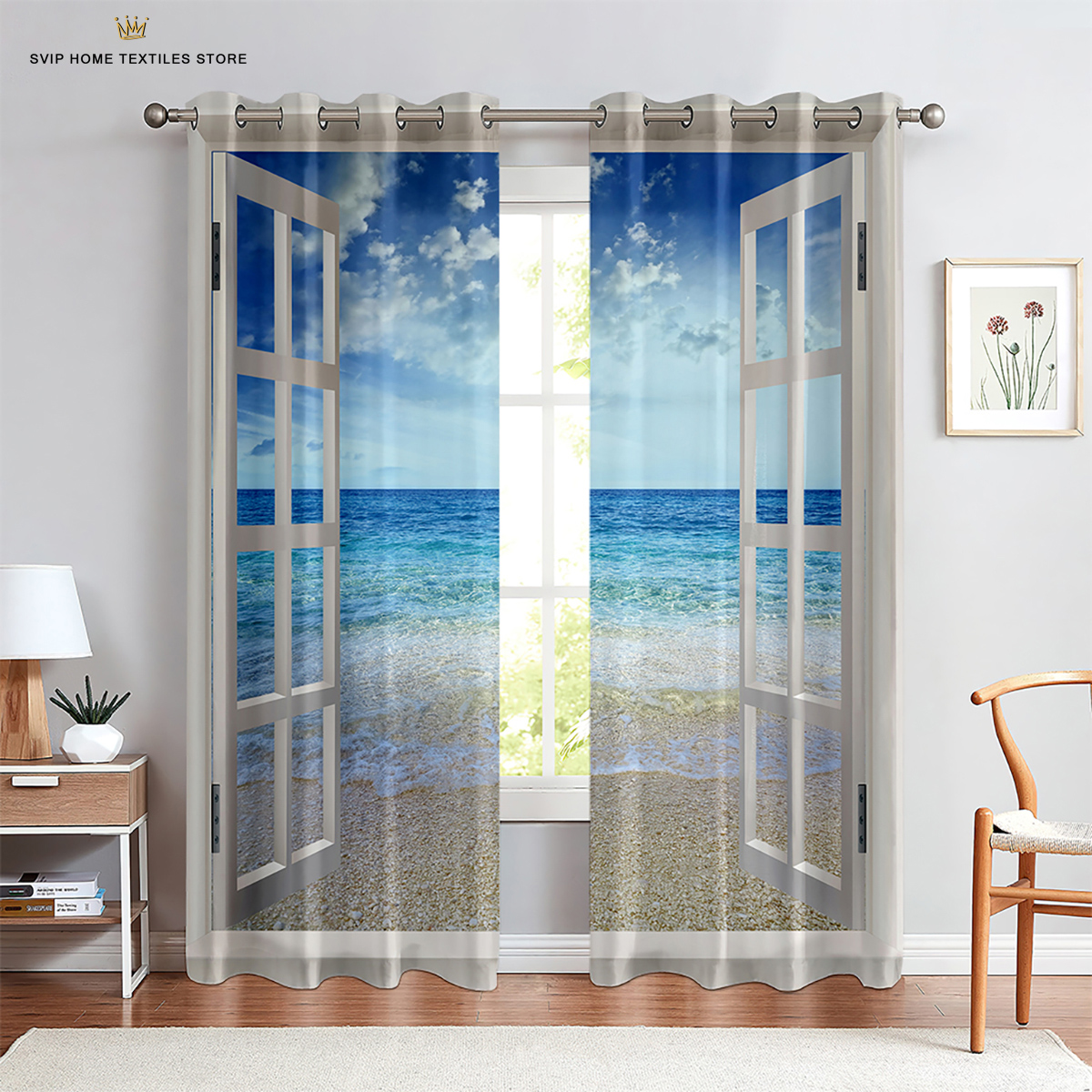 Beach window curtain forest natural landscape shading bedroom living ...