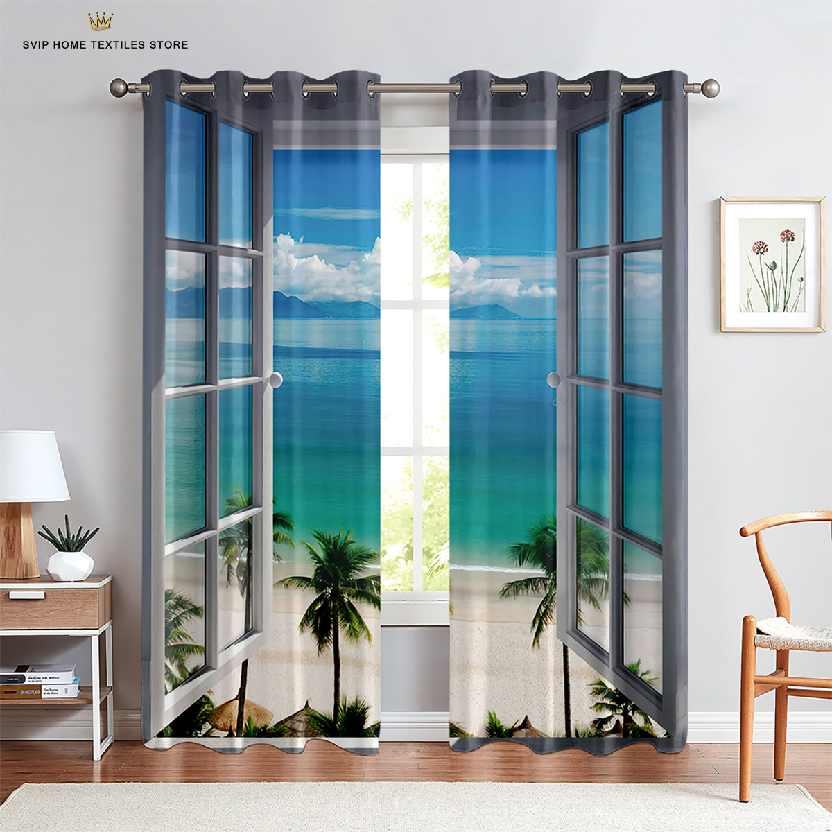 Beach window curtain forest natural landscape shading bedroom living ...