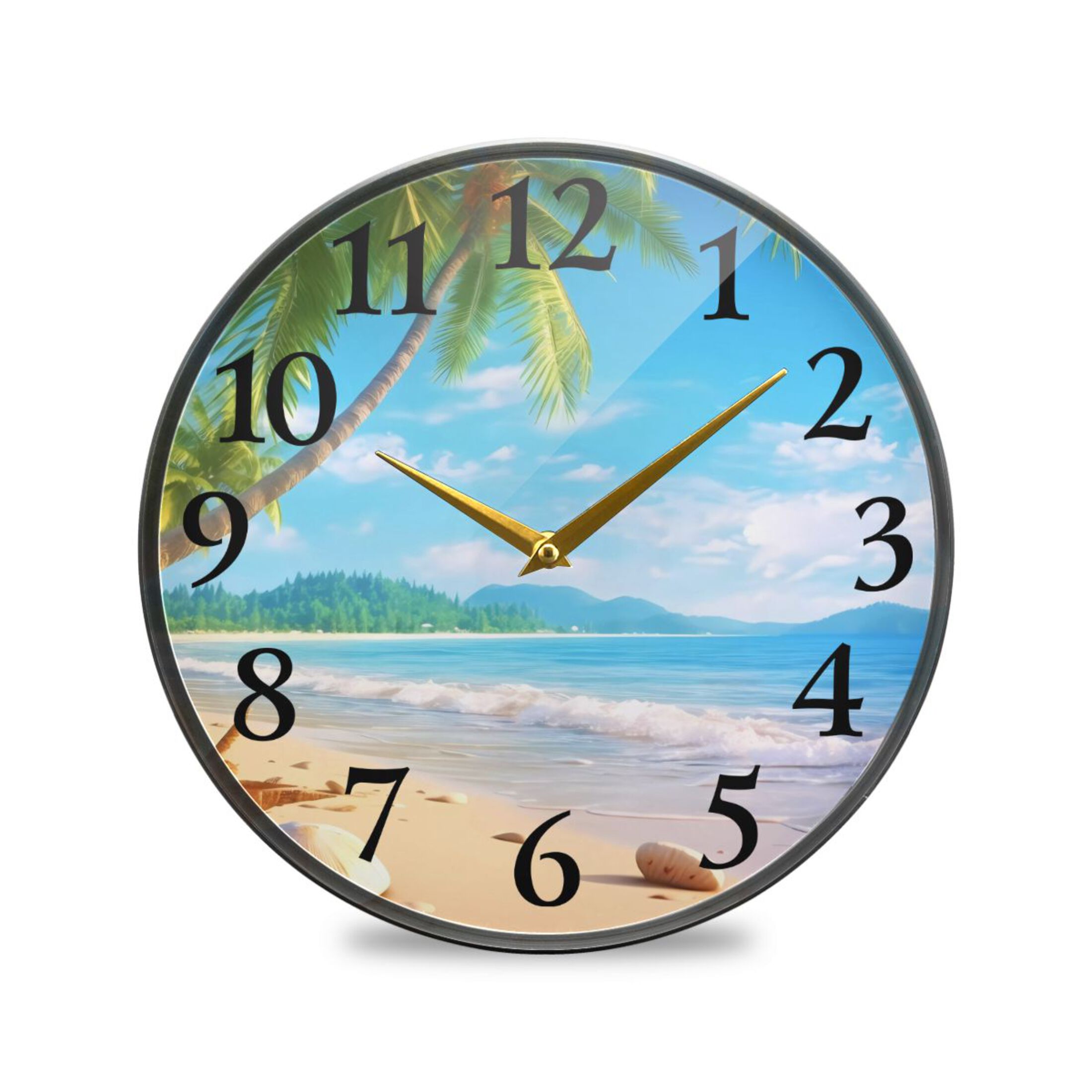 Beach with Coconut Tree Wall Clocks Battery Operated 11.9 Inch Round ...