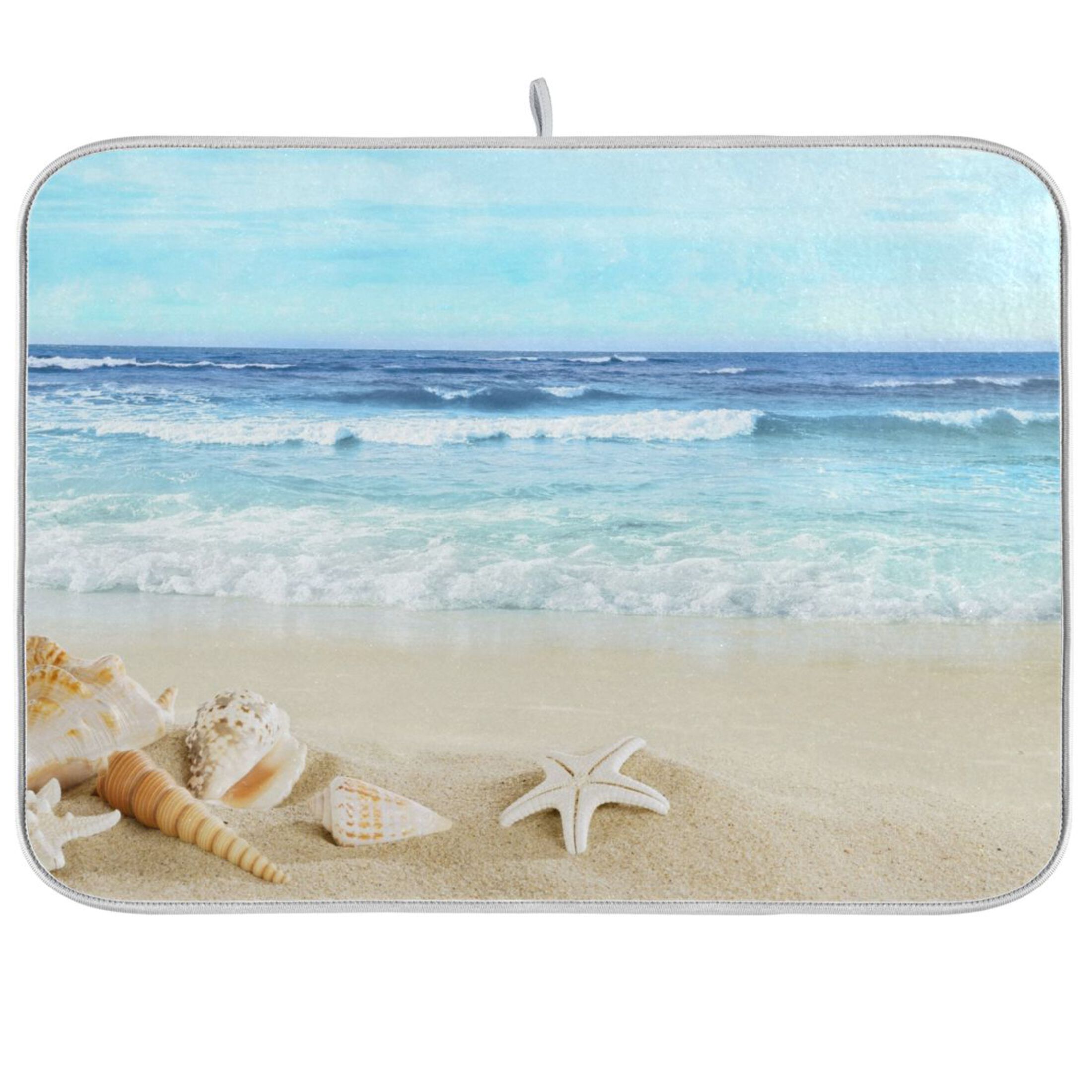 Beach with Shells in Sand Dish Drying Mat Microfiber Kitchen Mats Large ...