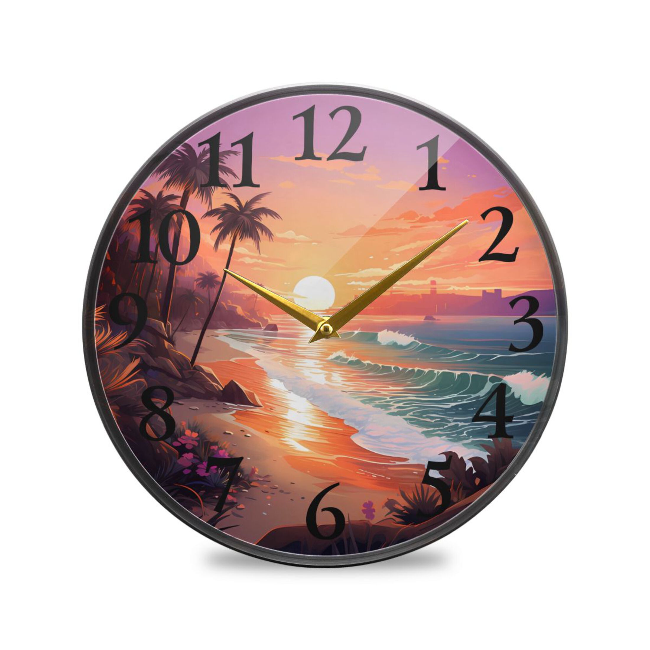 Beach with Sunset Wall Clocks Battery Operated 11.9 Inch Round Clock ...