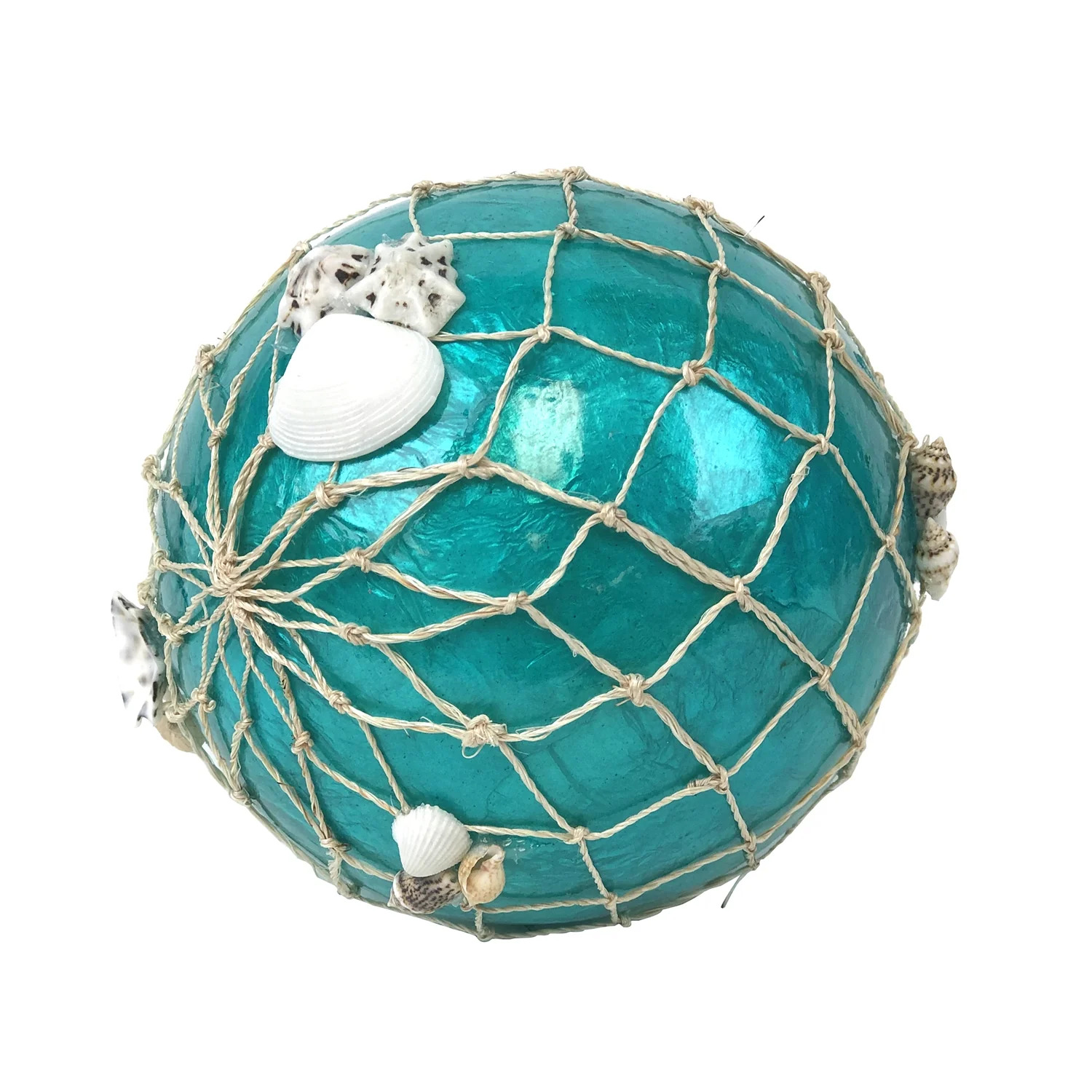 Beachcombers Capiz Ball With Shells & Abaca Net Teal Ball Teal Blue ...