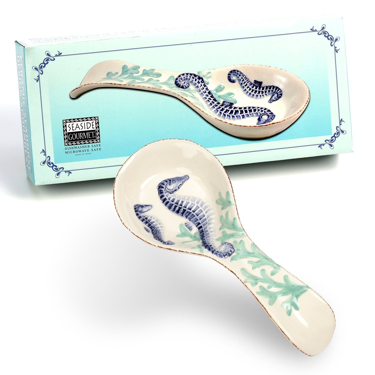Beachcombers Ceramic Spoon Rest with Intricate Seahorse Design 9.5 Inch ...