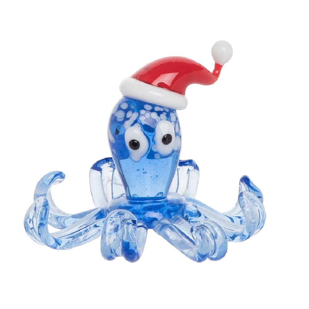 Beachcombers Holiday Blue Octopus with Santa Hat Glass Mini Figurine 1. ...