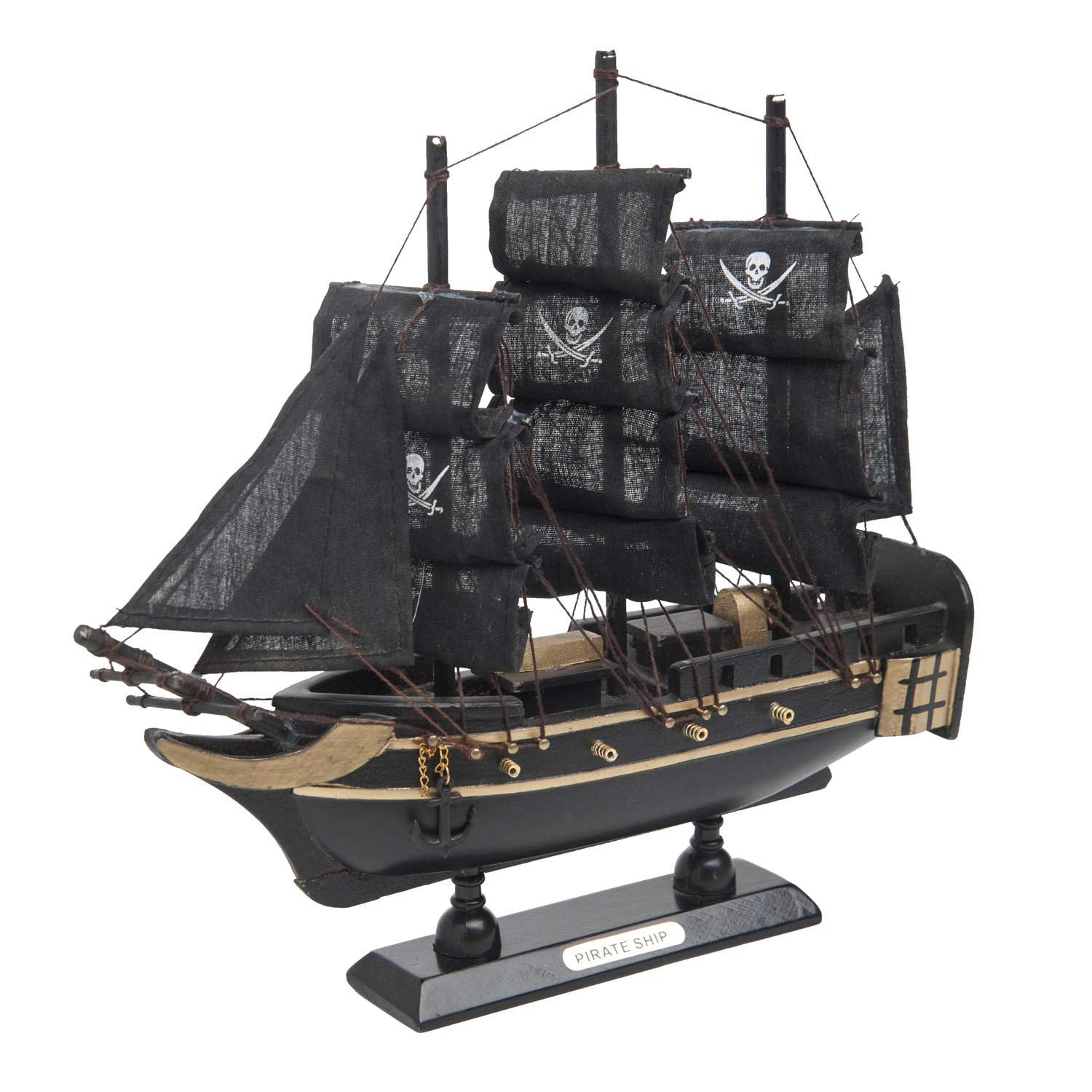 Beachcombers Wooden Decor Model Boat, Black Pirate Ship Figurine with ...