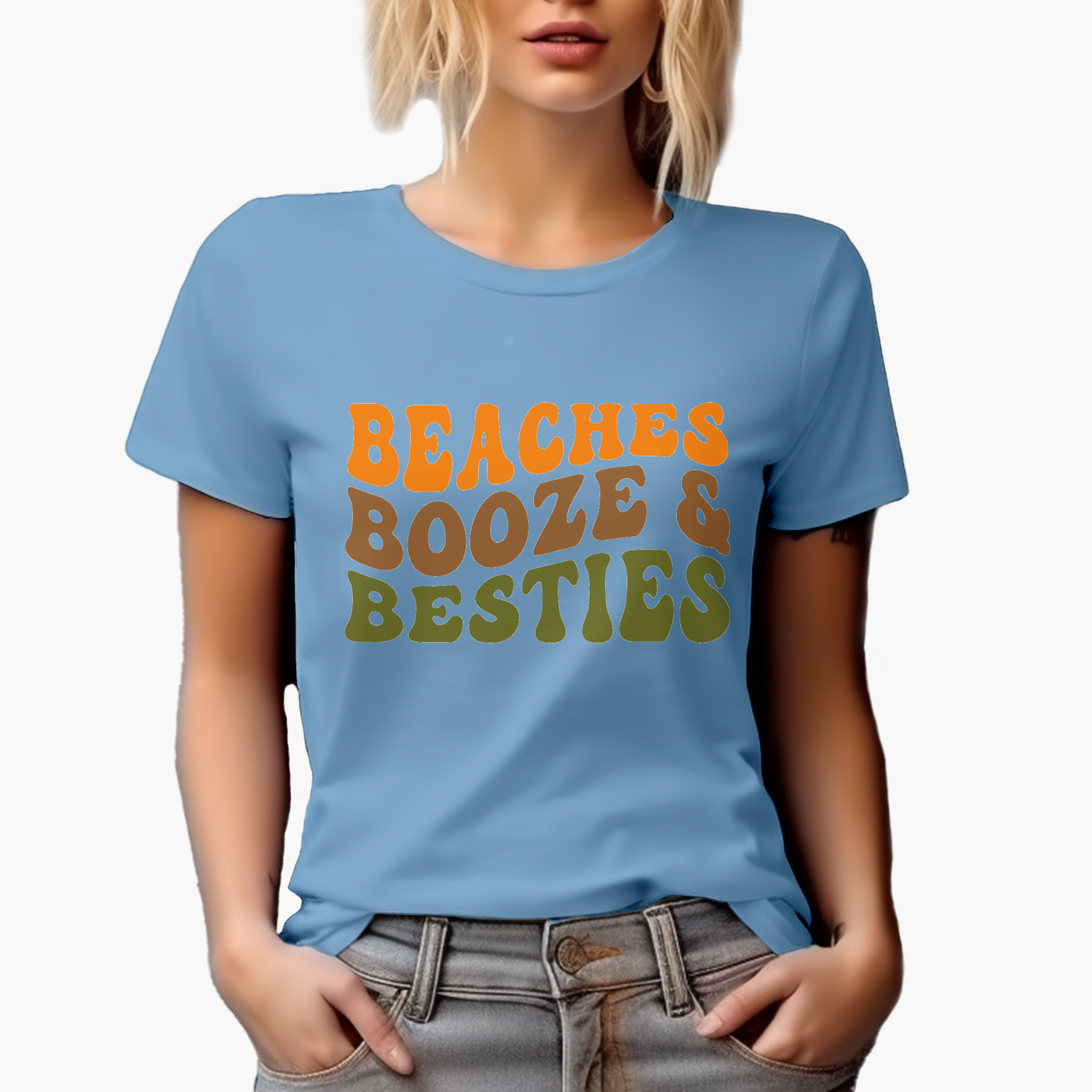 Beaches, Booze & Besties, Beach Lover Best Friend Quote, Groovy Retro ...
