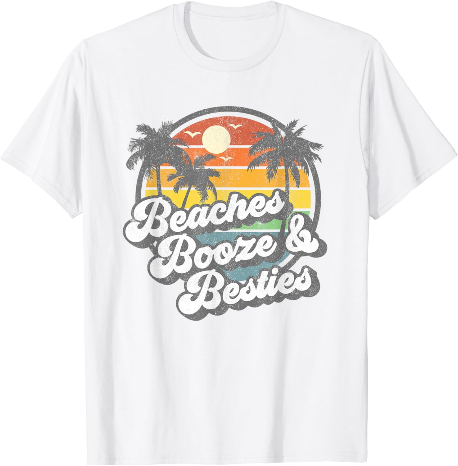 Beaches Booze and Besties Funny Retro 70s Beach Womens Gift T-Shirt ...