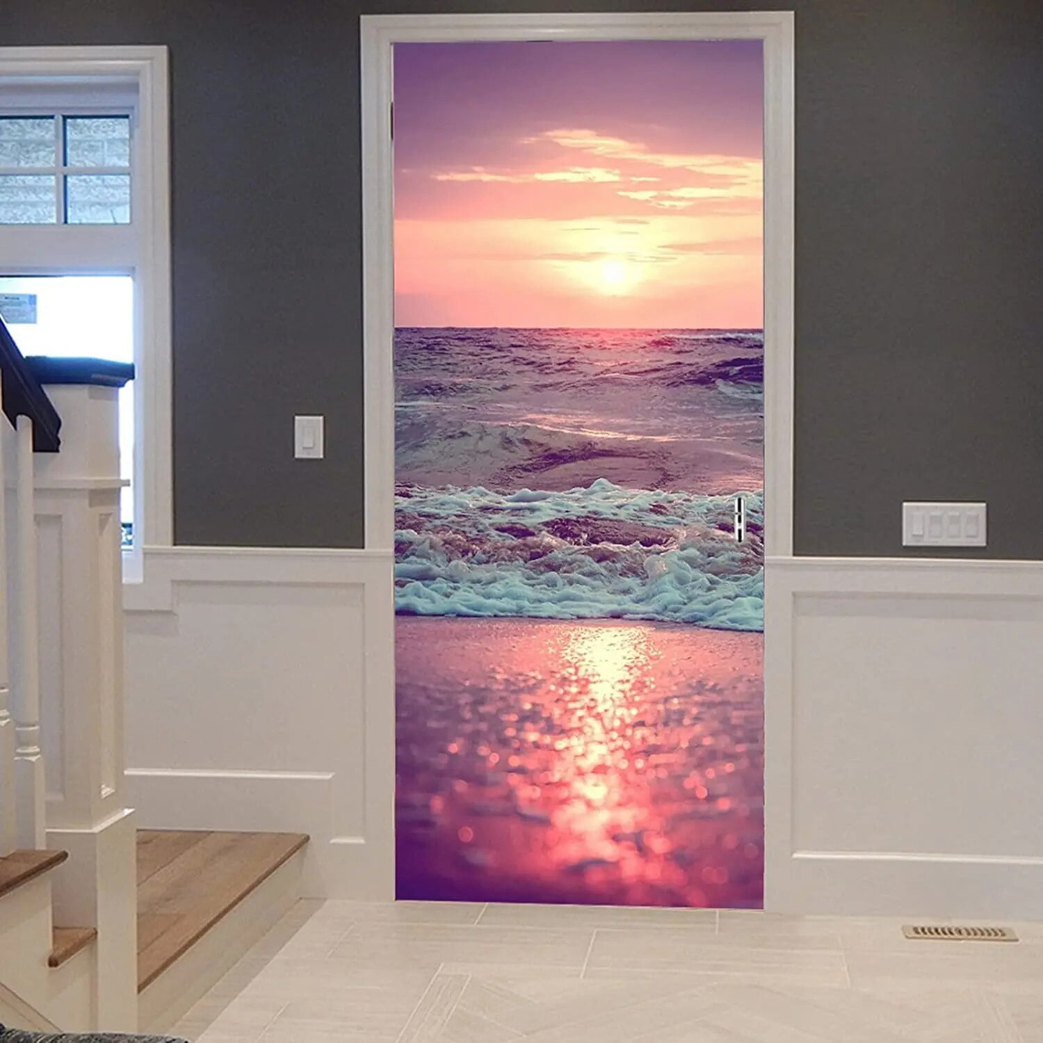 Beachfront Door sticker Ocean View Door sticker Purple Sky Ocean Mural ...