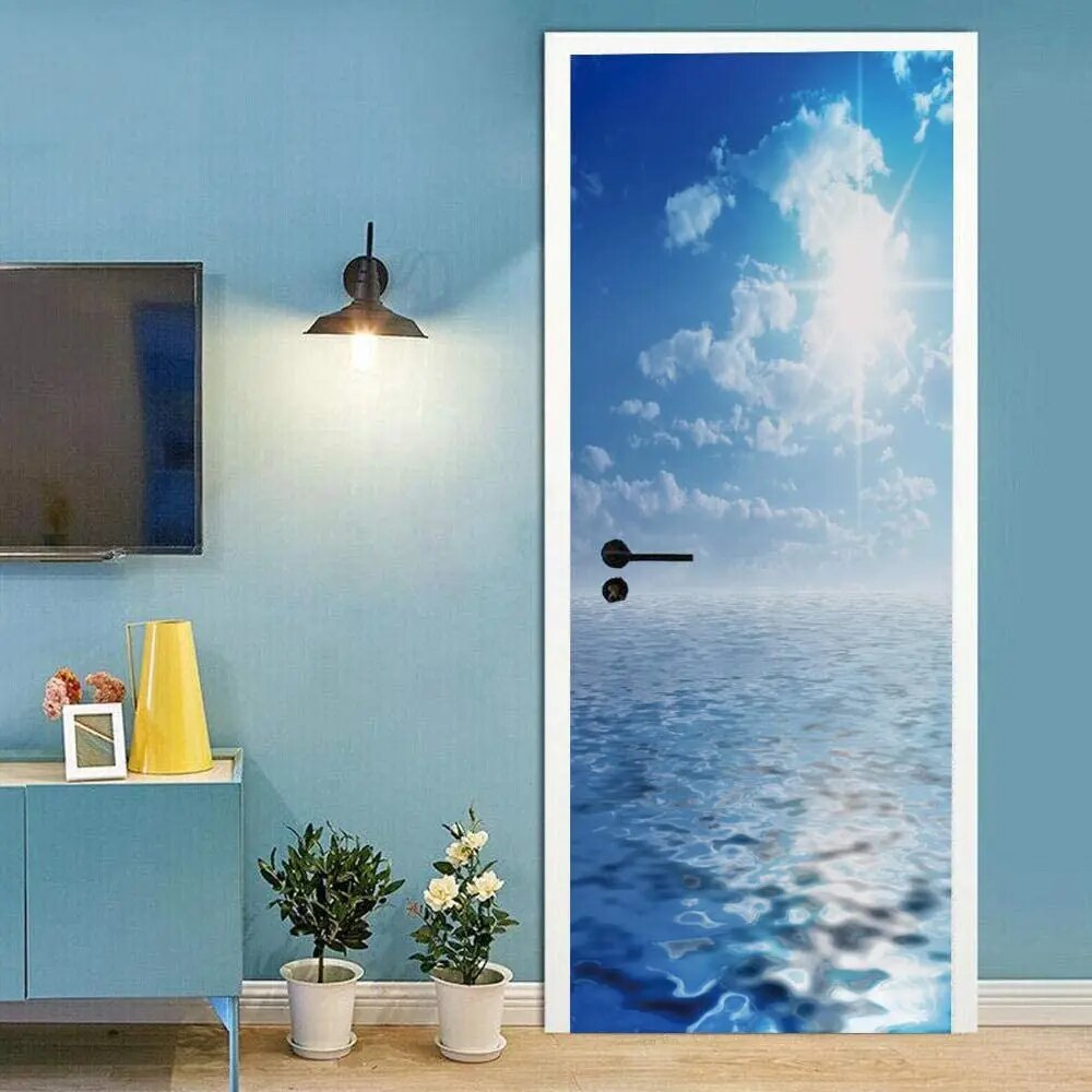 Beachfront Door sticker Ocean View Door sticker Purple Sky Ocean Mural ...