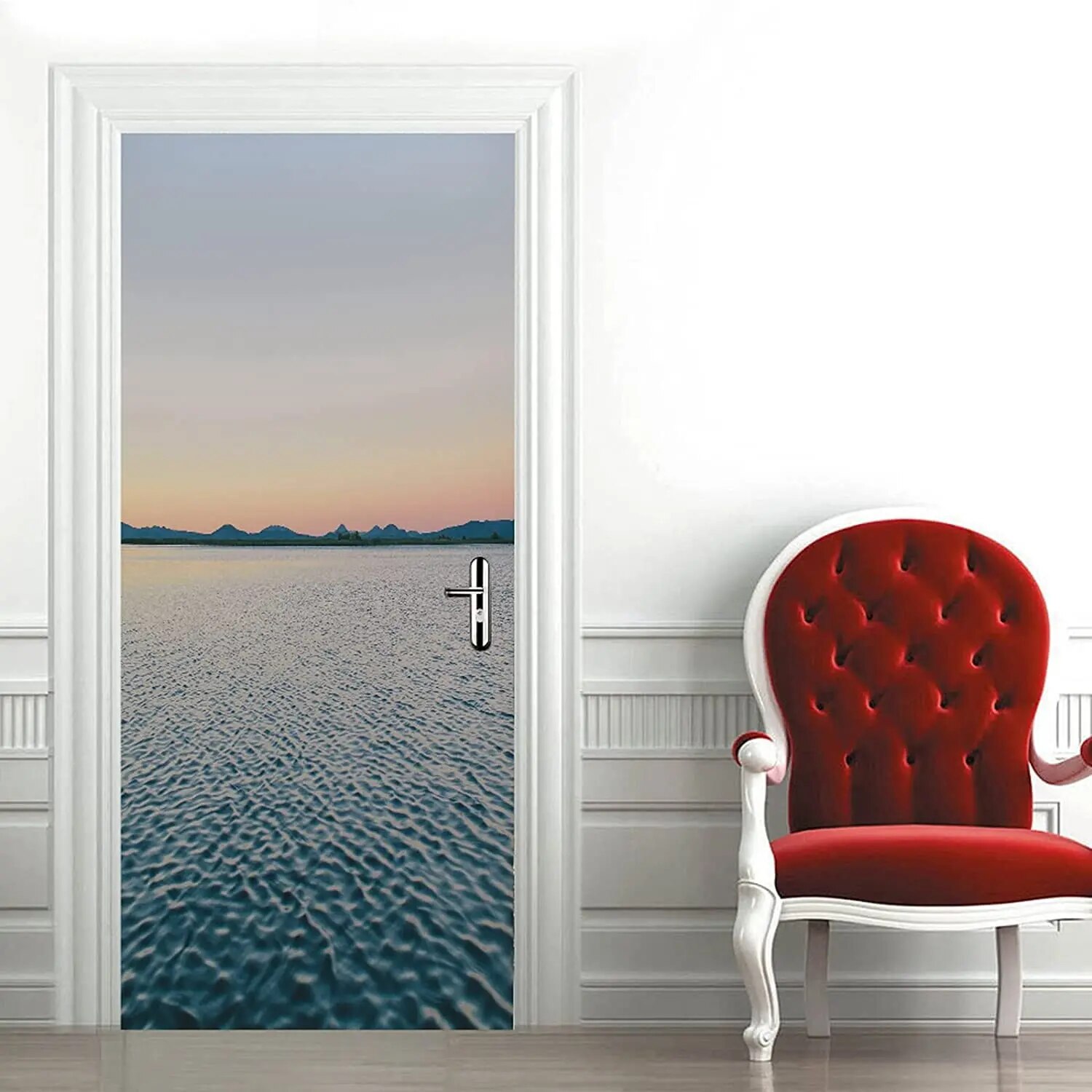 Beachfront Door sticker Ocean View Door sticker Purple Sky Ocean Mural ...
