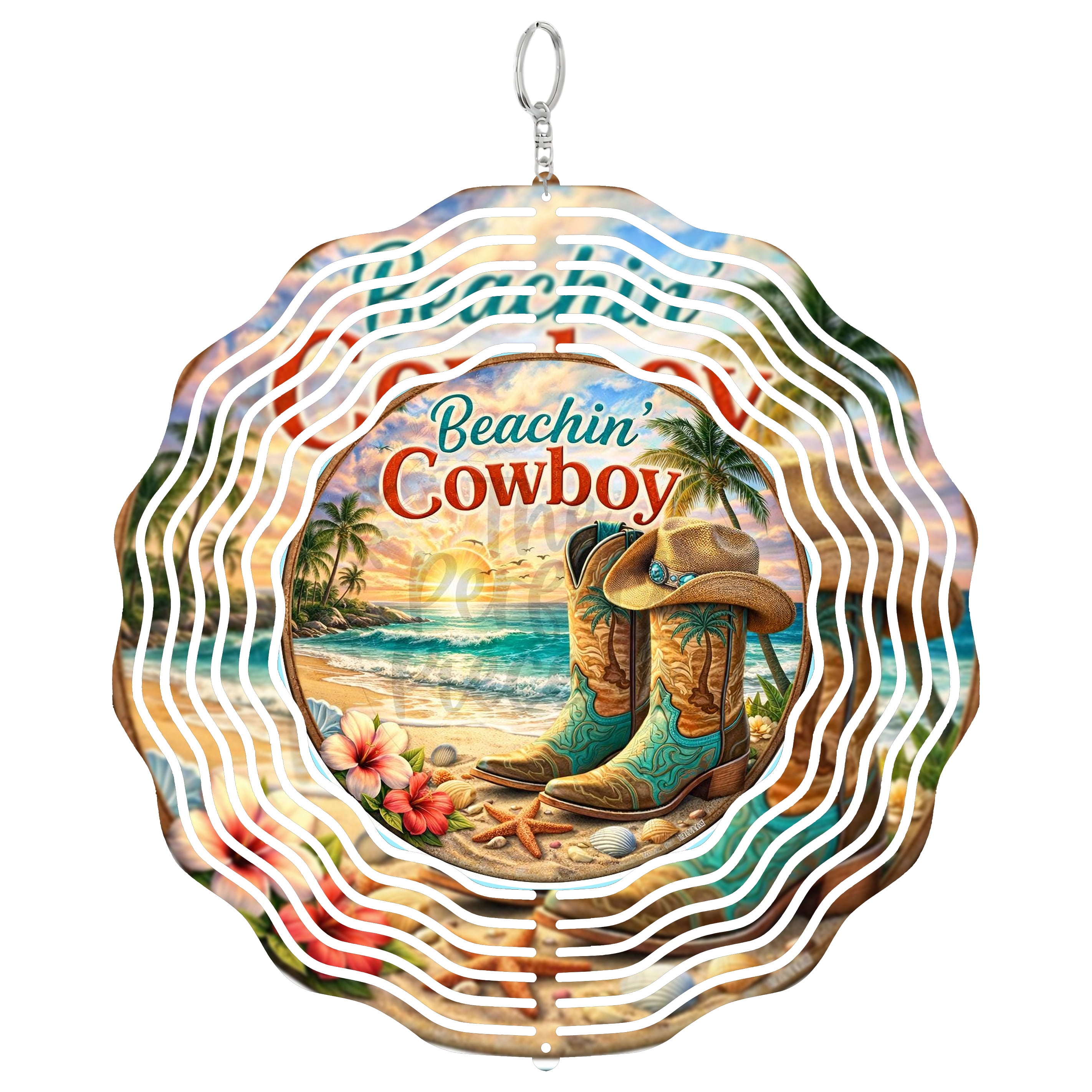 Beachin Cowboy 3D Wind Spinner Stainless Steel Western Coastal Decor ...