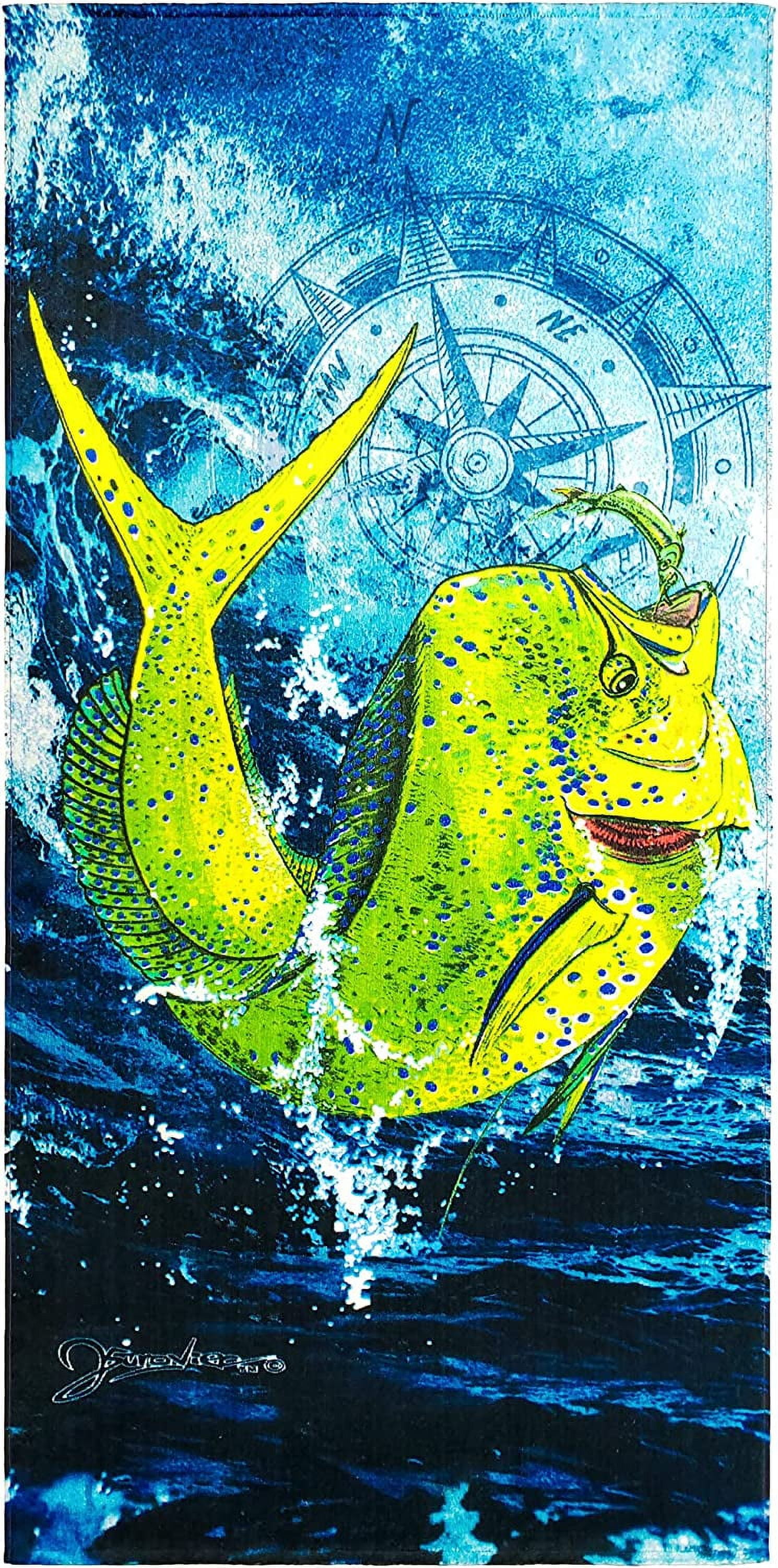 Beachland Dolphin Fish Beach Towel 30 x 60 inch Bass Fishing 100% ...