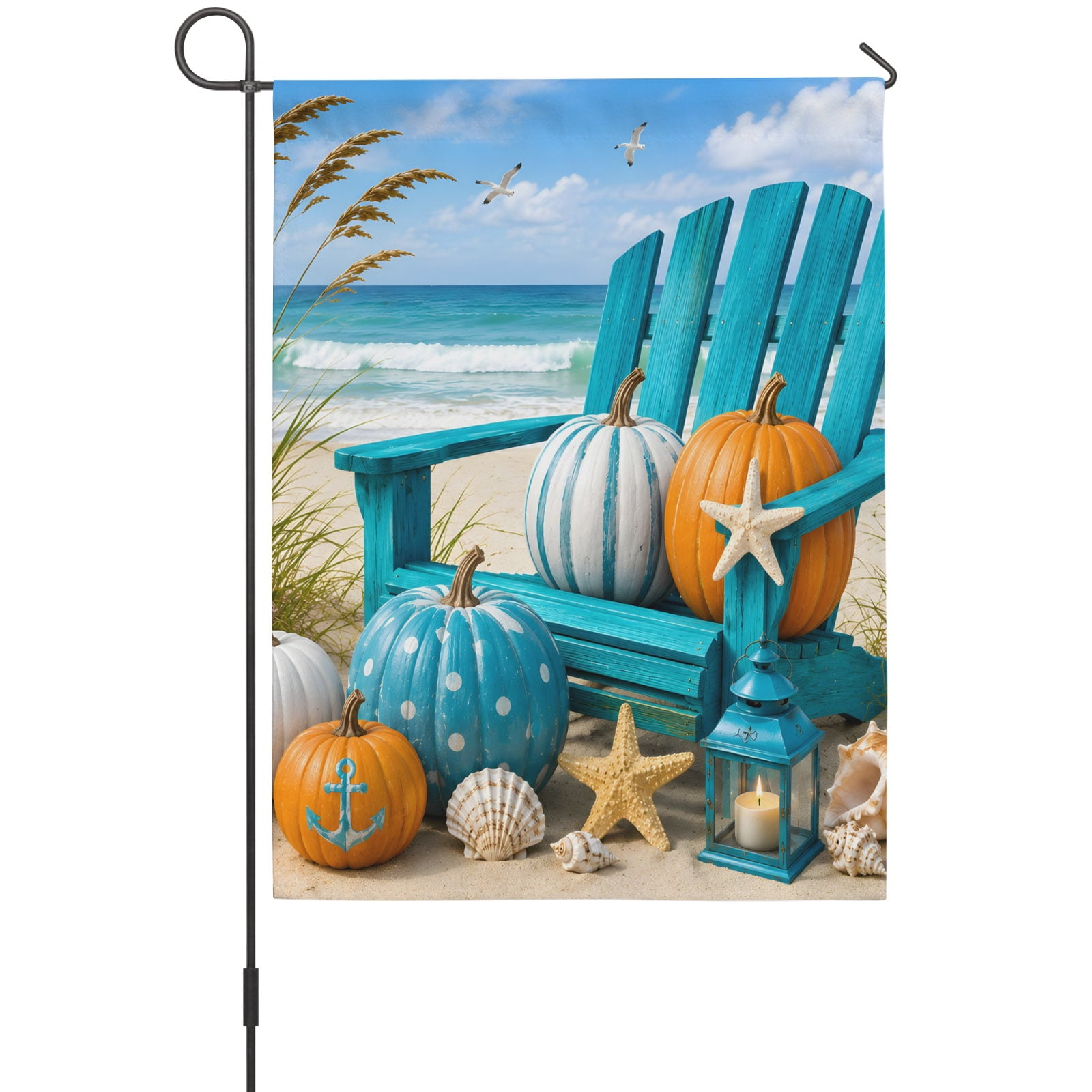 Beachside Fall House Flags For Outdoor, Summer Coastal Pumpkin ...