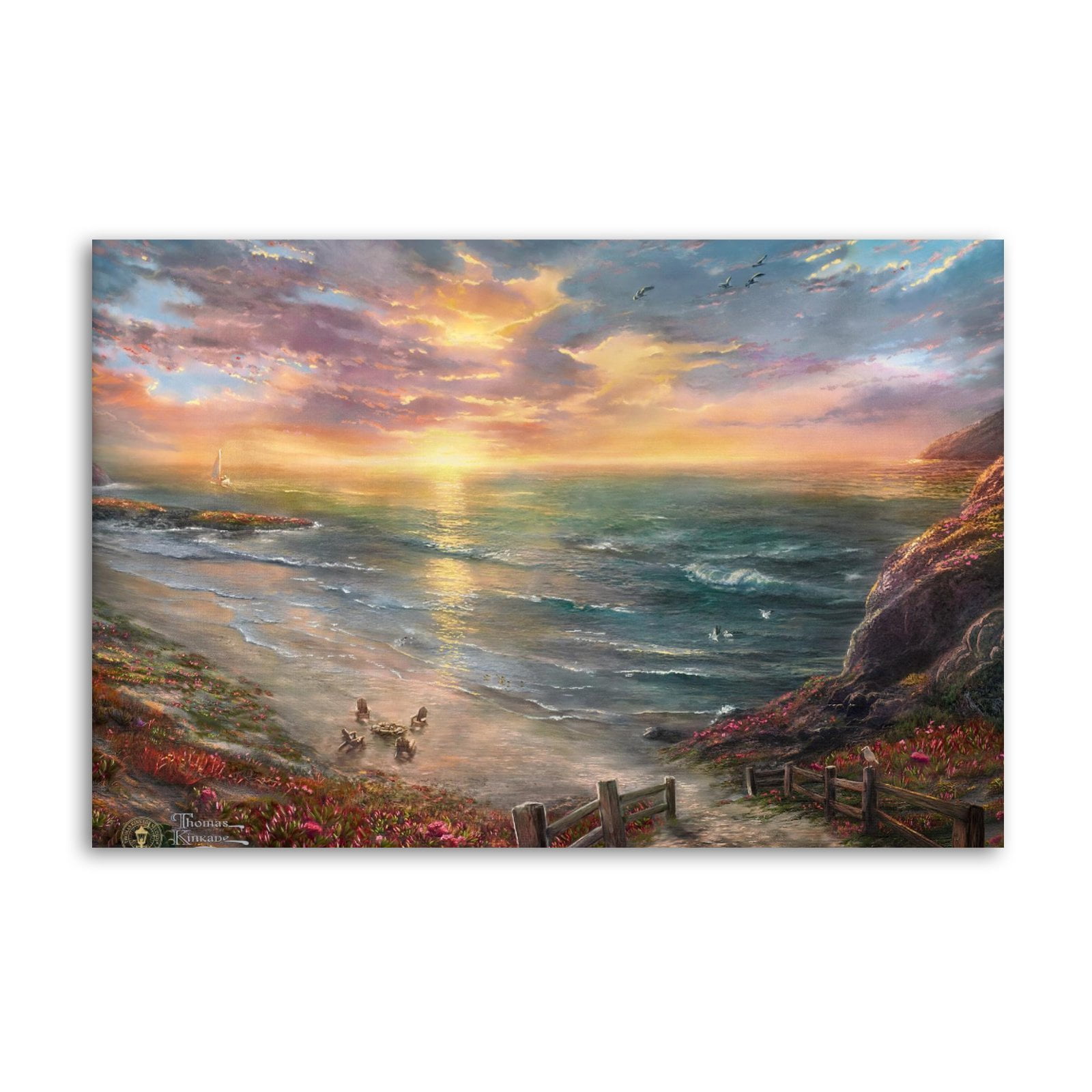 Beachside Gathering - Ocean Sunset Wall Art Picture Painting Poster ...