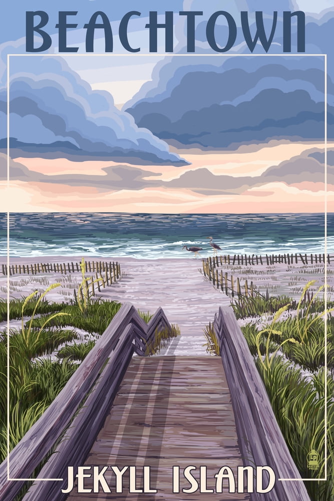 Beachtown, Jekyll Island, Georgia, Beach Boardwalk Scene (16x24 Giclee ...