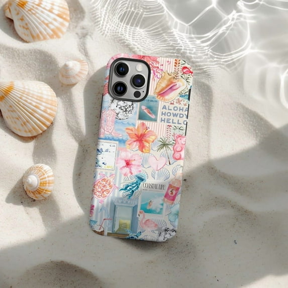 Beachy Blue Coquette Coastal Collage Phone Case for iPhone 12-17 Pro ...