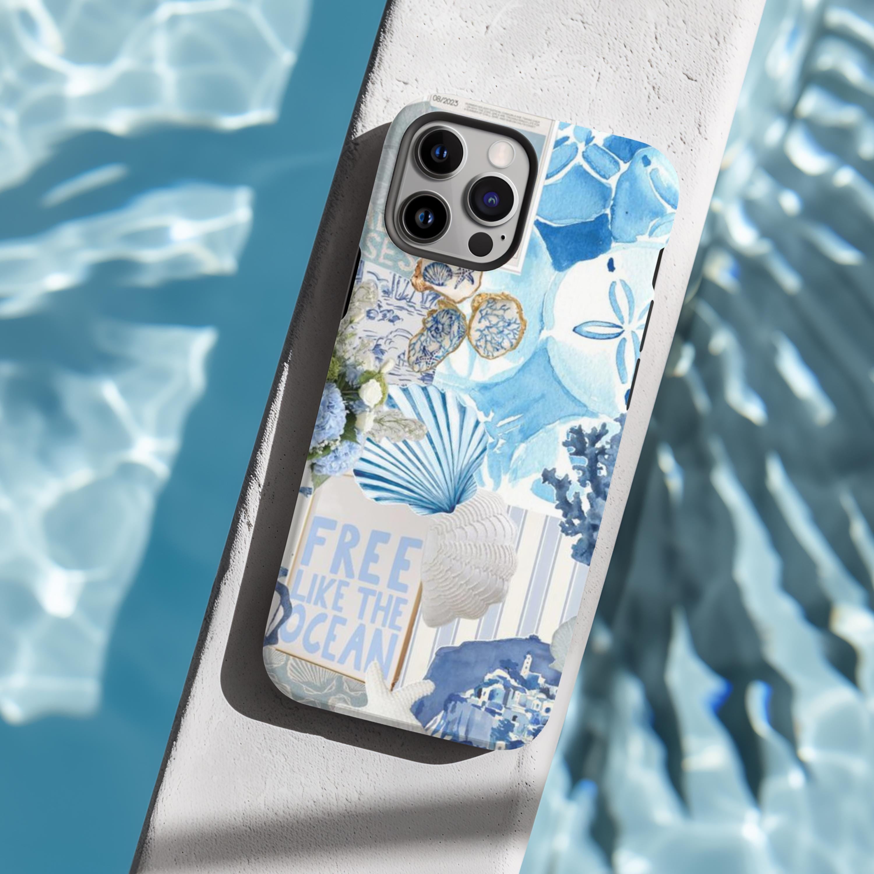 Beachy Blue Floral Phone Case Polycarbonate TPU Cover iPhone 17 through ...