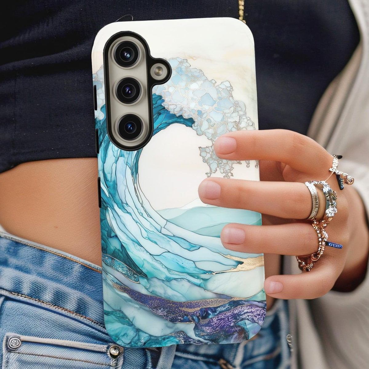 Beachy Coastal Aesthetic Stained Glass Magsafe Phone Case with an Ocean ...
