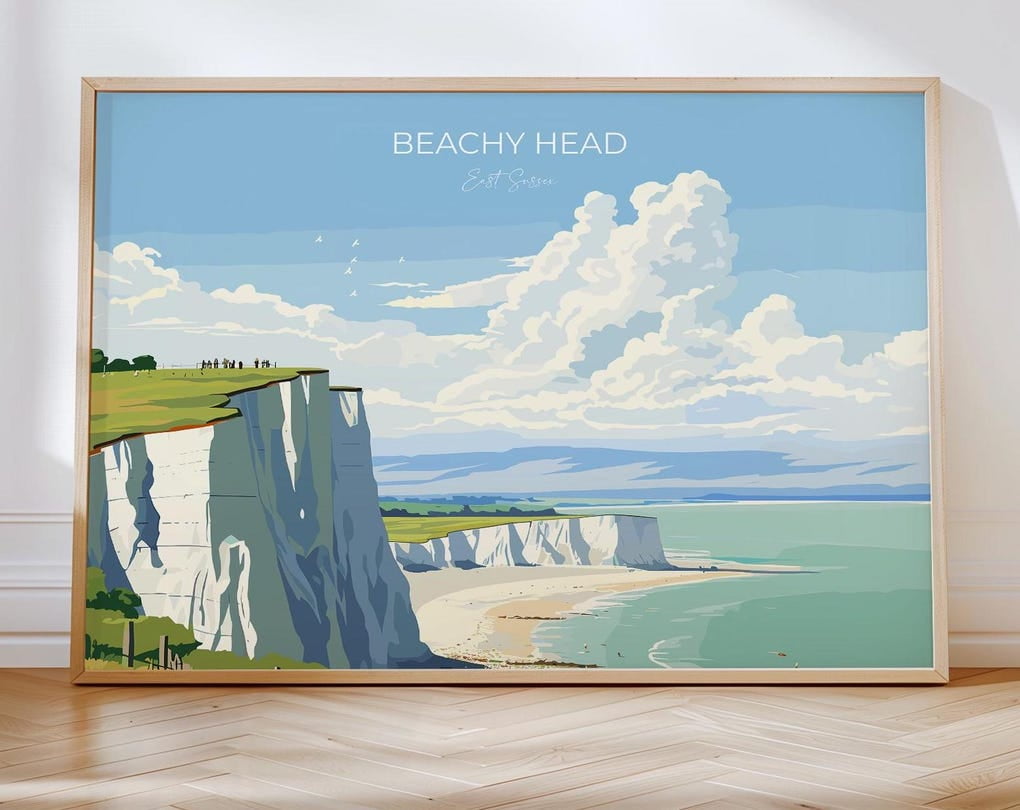 Beachy Head Landscape Travel Print Wall Art, Beachy Head Travel Poster, East Sussex, English ...