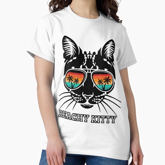 Beachy Kitty Shirt, Beach Inspired Graphic Tee, Casual Summer Shirt ...