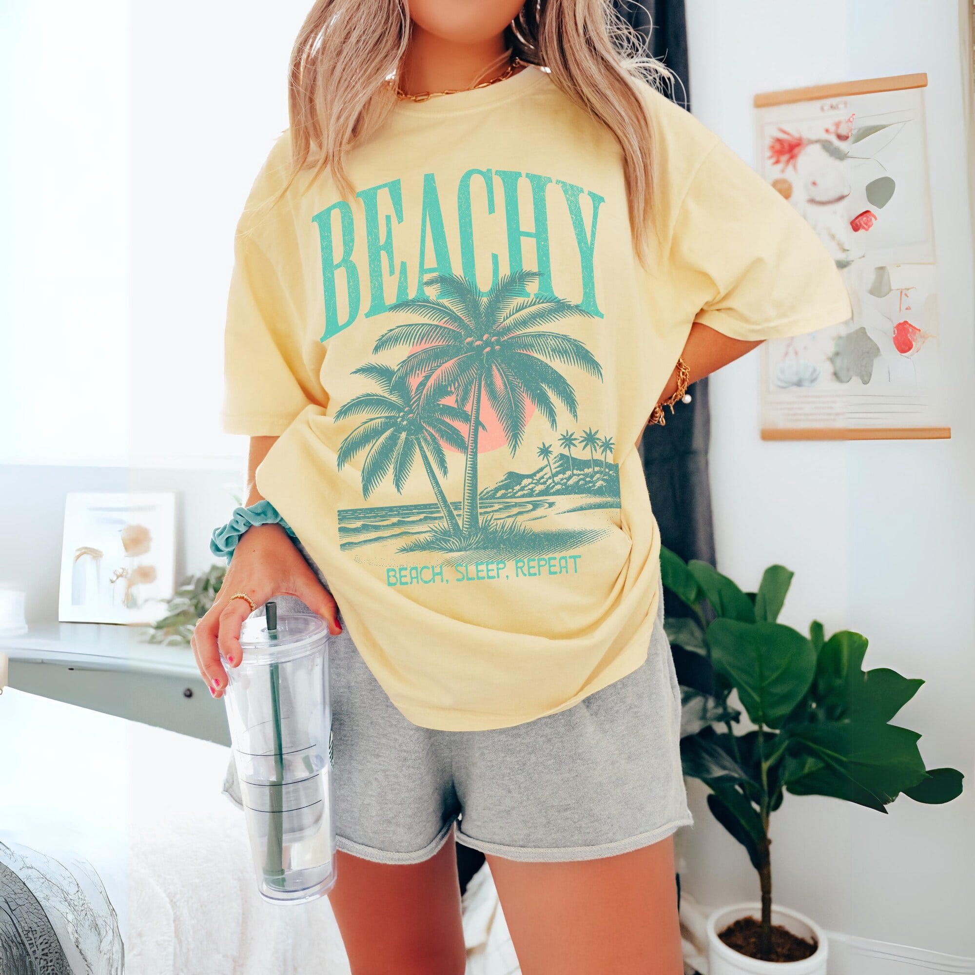 Beachy Palm Tree Sunset TShirt Beach TeeShirt Retro Tropical Graphic ...
