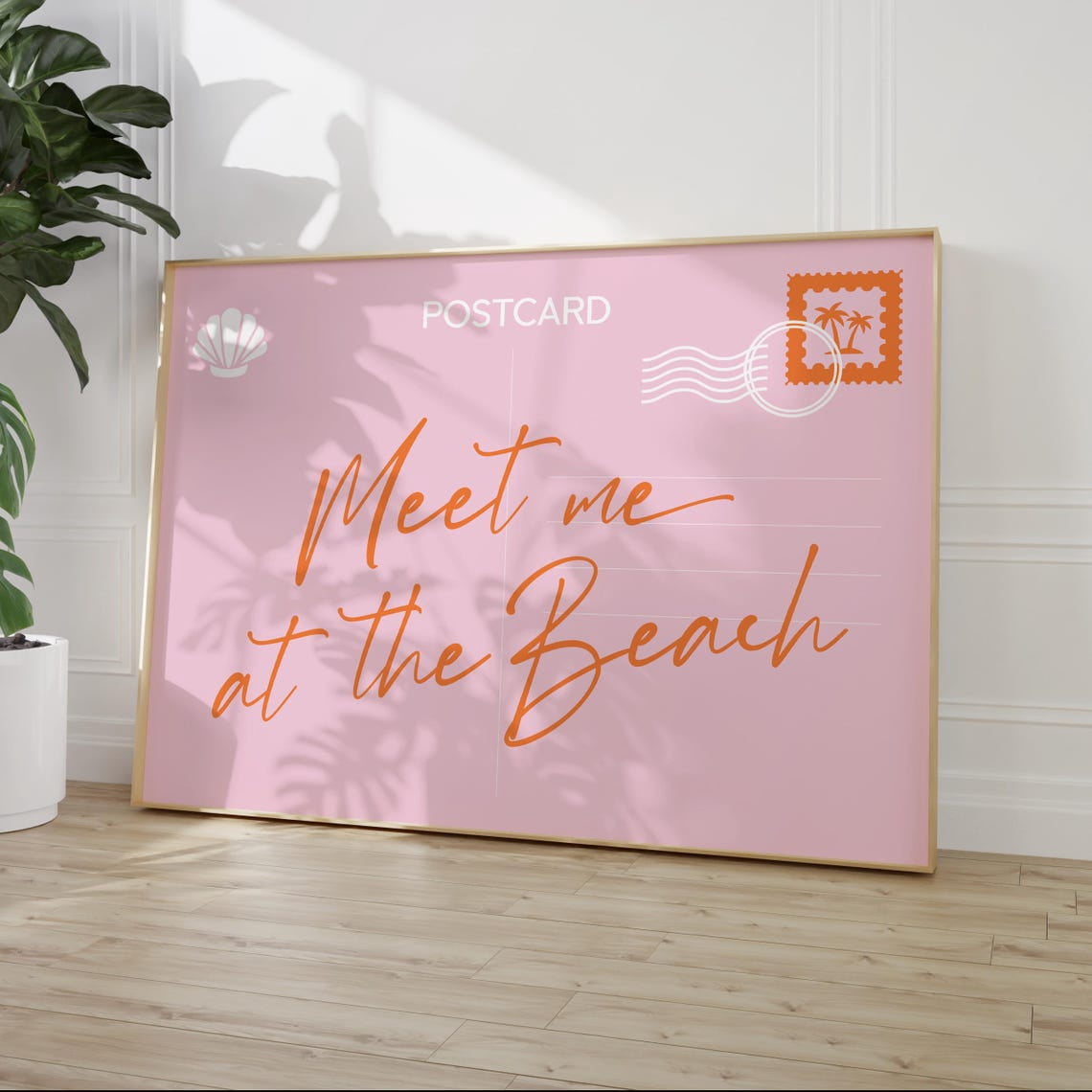 Beachy Pink Orange Postcard Print, Coastal Home Decor Unframed Paper ...
