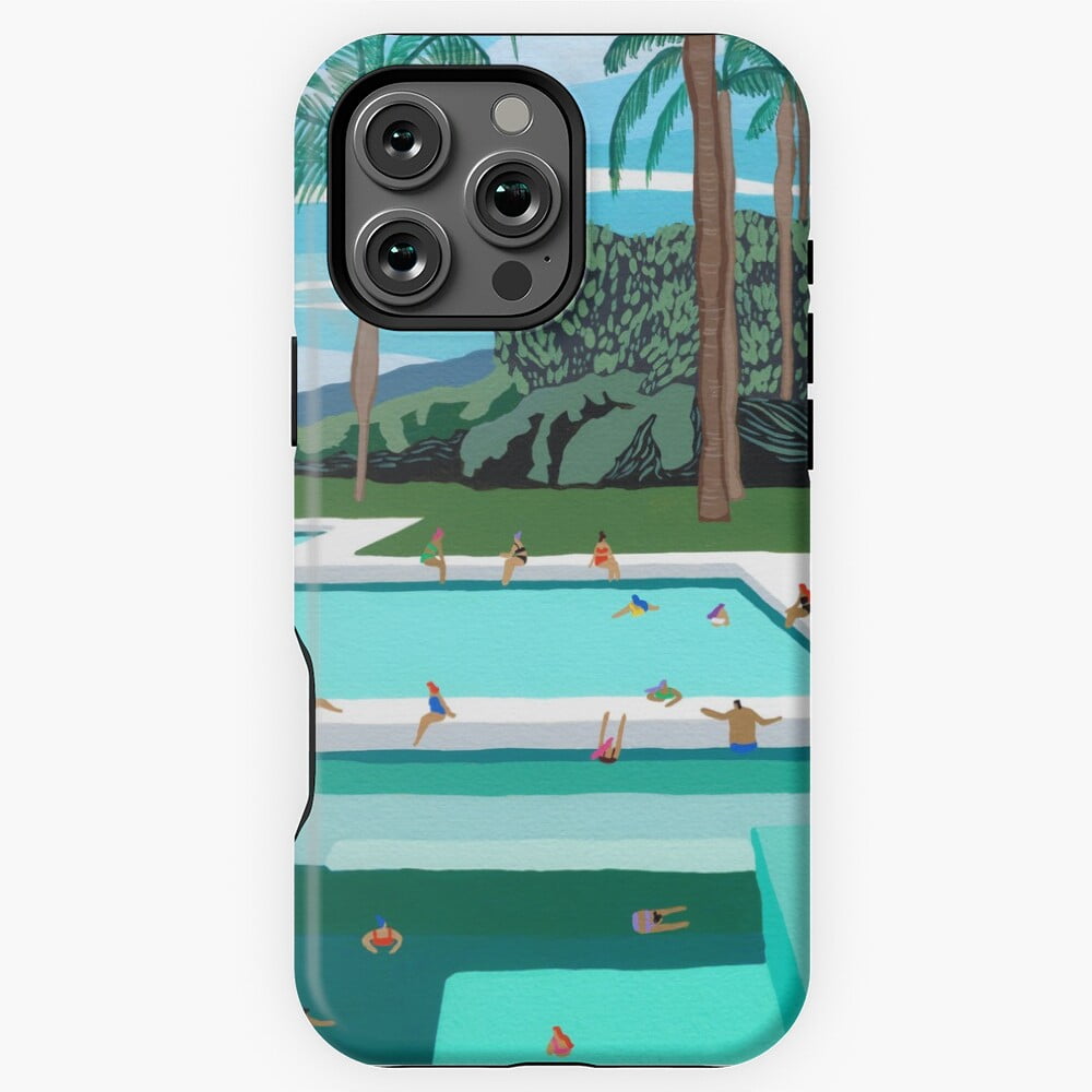 Beachy Pool Summer Vacation Scene Art iPhone Case 17 16 15 14 13 12 11 ...