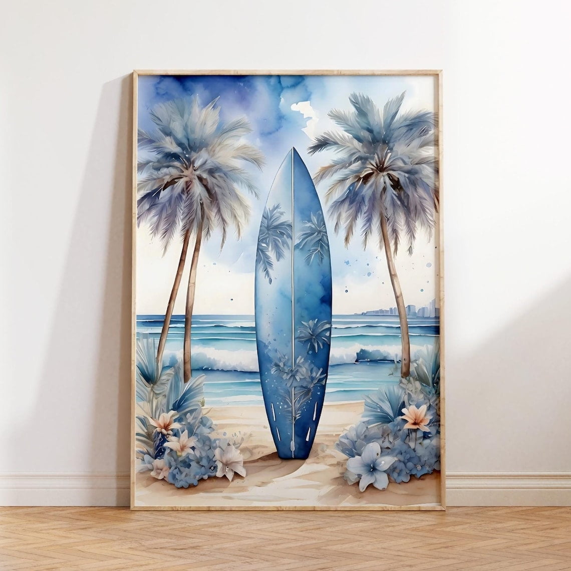 Beachy Print Palm Trees Wall Art Surfboard Poster Coastal Cowgirl ...