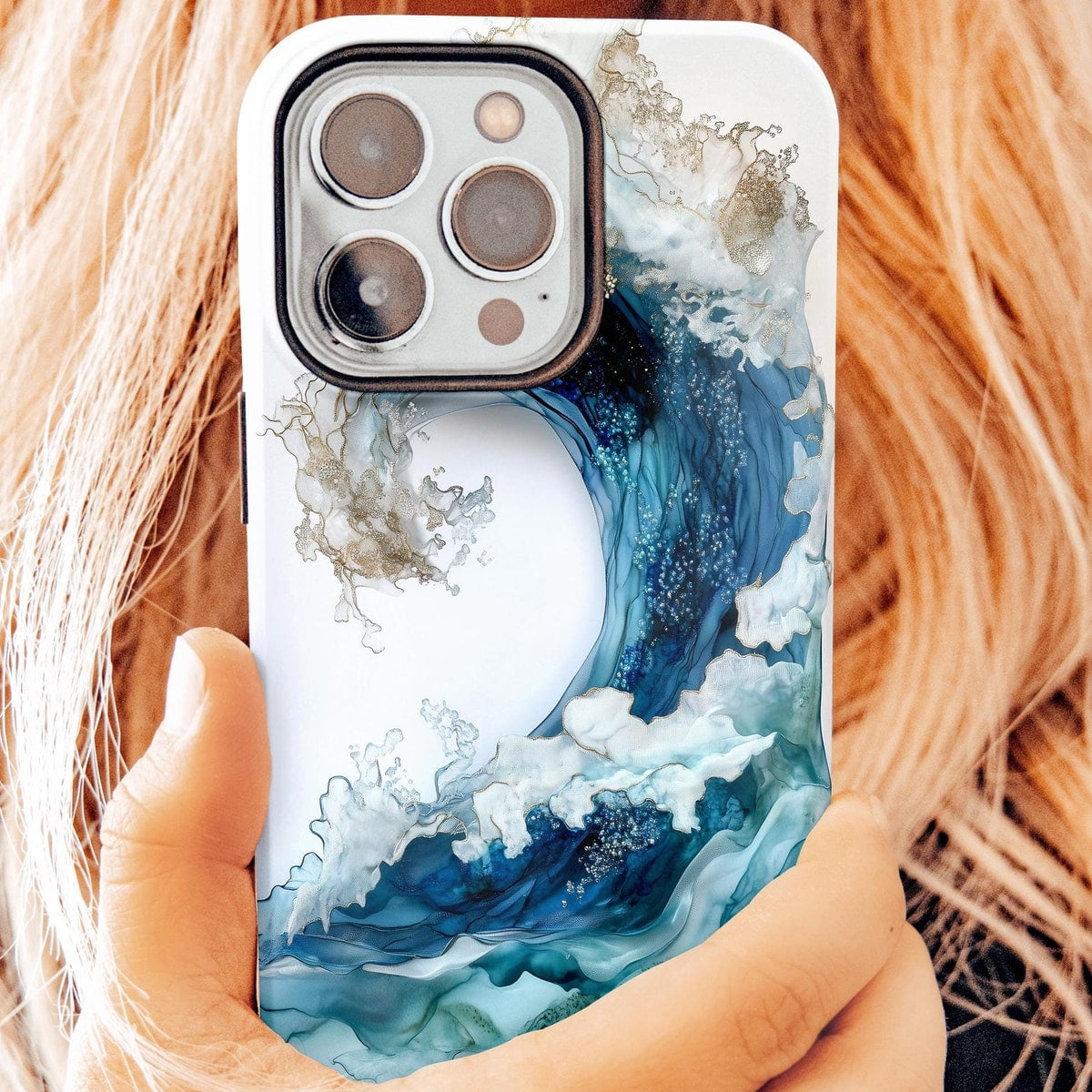 Beachy Stained Glass Art Magsafe Phone Case with an Ocean Wave Design ...