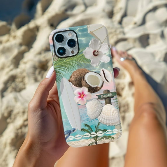 Beachy Surf Seashell Coconut Beach Collage Phone Case 17 16 15 14 13 12 ...