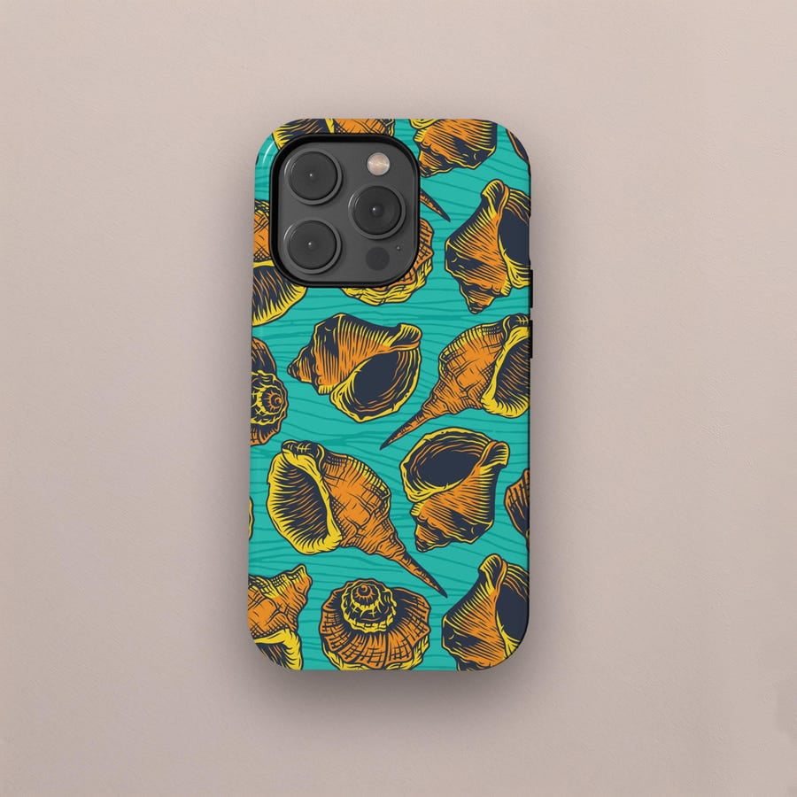 Beachy Tropical Ocean Conch Pattern Phone Case with iPhone 17 to 11 Pro ...
