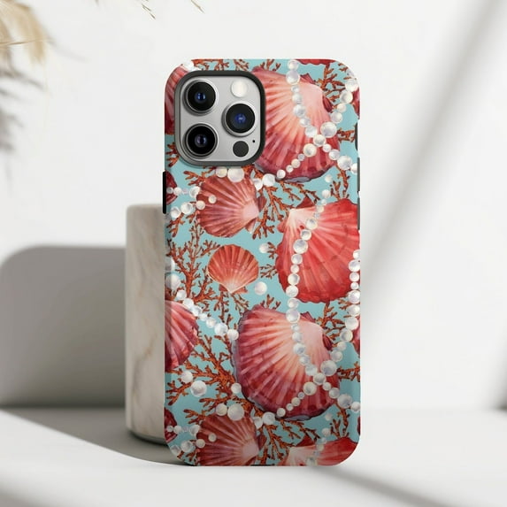 Beachy Tropical Pearl Seashell Pattern Themed Phone Case for 17 16 15 ...
